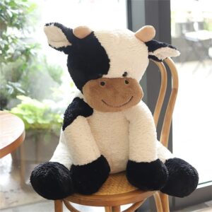 pangcangshu cow year plush toy cute cattle stuffed animals cattle soft doll kids toys birthday gift for children easter, thanksgiving, christmas, new year's gifts(black and white, 20cm/7inch)