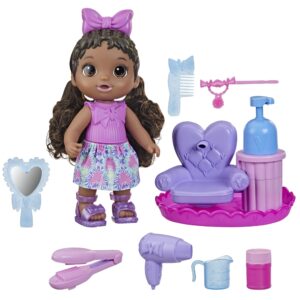 baby alive sudsy styling doll, black hair, includes 12-inch, salon chair, toys for 3 year old girls and boys and up