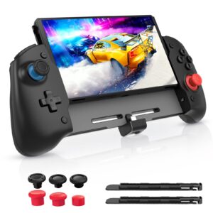 nexigo gripcon, enhanced switch/switch oled controller for handheld mode, ergonomic design with 6-axis gyro, back button mapping, vibration (black)