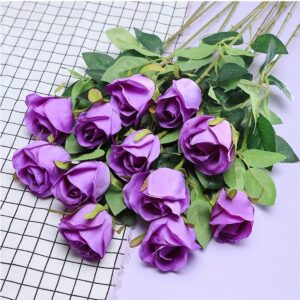 daggnol artificial purple rose flowers silk rose realistic fake rose with stem rose bouquet for wedding bridal party home garden decor (12pcs purple)