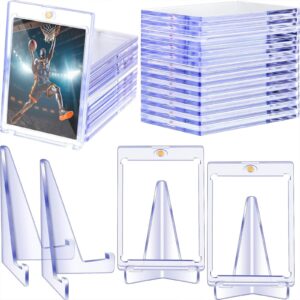 chinco 20 pieces magnetic card holders card cares with 10 packs clear acrylic stands 35 pt clear trading cards cases protectors for sports card baseball card basketball card trading and display