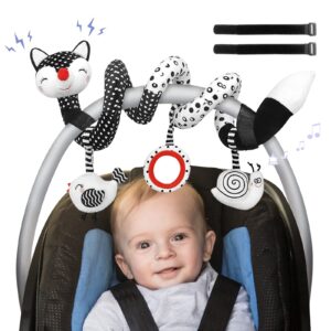 car seat toys, baby activity spiral plush toys, black white infant hanging rattle toys for crib mobile bed stroller bassinet, gift for 0-18 months newborn