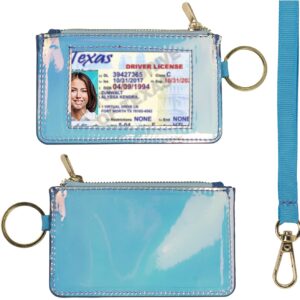 women's glitter zip id case bling wallet (hologram blue)