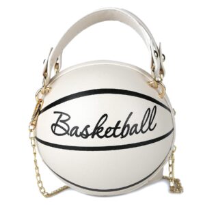 wlc basketball shape purse,pu spherical shape shoulder bag for women, white