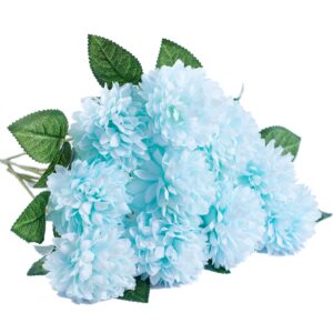 birtlynn artificial chrysanthemum ball flowers, 10pcs silk faux flowers bouquet, present and diy decoration for home office coffee house parties garden wedding christmas-blue