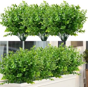 siamo artificial plants 20 bundles,fake plants decor outdoor hanging plants eucalyptus stems leaves boxwood greenery for garden porch window box home wedding farmhouse décor(green)