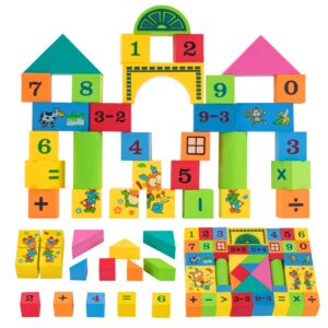 unih foam building blocks for toddler toy 1-3, soft blocks with number & cartoon, colorful stackable blocks toddler toys for 1 2 3 year old boys girls gift