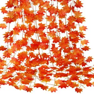 12 pack fall leaves leaf garland hanging vines artificial maple thanksgiving decor for home wedding fireplace party bedroom kitchen restaurant diy christmas table decorations flower garden