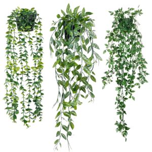 sggvecsy artificial hanging eucalyptus plants 2 pack fake potted hanging greenery faux potted wall plants for home indoor outdoor wall garden wedding decor