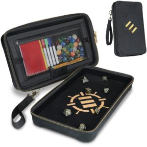 enhance tabletop community dnd dice case and dice rolling tray - dice holder and storage for up to 500 rpg dice with rugged protective design, soft interior, and organizer pockets (500 dice capacity)