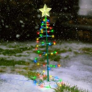 christmas tree landscape solar lights outdoor led star lights courtyard garden christmas outdoor decoration lights for home, pathway, garden, walkway, yard, lawn, patio (colorful light)