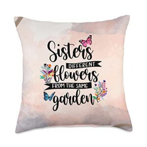 different flowers from same garden matching sister sisters throw pillow, 18x18, multicolor