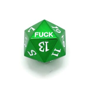 green metal d20 f dice critical fail f 20 sided die set dnd silver chrome color number for role playing game dungeons and dragons d&d pathfinder shadowrun and math teaching