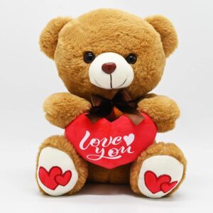 love you! 14 inches valentines day plush teddy bear with red heart, cute brown teddy bear stuffed animal toys, valentines day anniversary birthday gift for kids boys girls couple boyfriend girlfriend