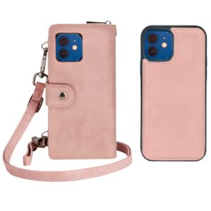 modos logicos crossbody bag for iphone 13 6.1" [shoulder wrist straps] [zipper storage] [11 rfid card slots 3 id window] pu leather purse with removable inner magnetic tpu case - rose gold