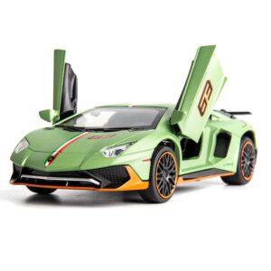 bdtctk compatible for 1:32 lamborghini lp780 model car, zinc alloy pull back toy car with sound and light for kids boy girl(green)