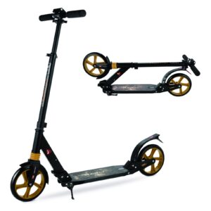 kick scooter for kids ages 8-12, folding scooter for teens/adults with 4 adjustment levels, big 8" wheels scooters with anti-shock suspension and carry strap, adult scooter up to 220lbs