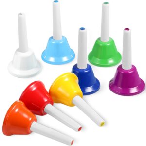 nuanchu 8 note hand bells for kids, musical handbells set colorful hand bells instruments music bells for toddlers children adults musical percussion instrument toy for school church wedding family