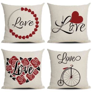 carroll set of 4 pillow covers,simple love valentine's day wedding decoration home outdoor garden decor square sofa bedroom pillow cover linen cushion cover, 18x18 inch