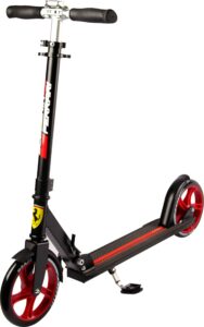 dakott ferrari foldable kick scooter 2 wheel, quick-release folding system, shock absorption mechanism, large 200mm wheels scooters for adults and teens, black, (fxa2080blk)