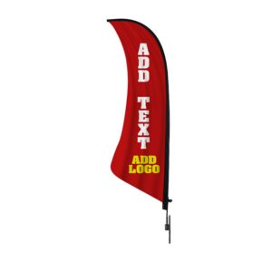 bannerbuzz custom shark fin flags with hardware includes aluminum flag pole & ground spike base or cross base, flutter flag for promotional display advertising, indoor-outdoor, trade shows (3.67 x 14.67 , double sided with spike base)