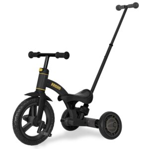 kriddo 3-in-1 kids tricycles for 2-3 year old, 12 inch front wheel trike and toddler balance bike bicycle for boys girls 2 years to 4 years, removable pedals for push and ride fun, black