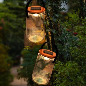 abccanopy hanging solar mason jar lights outdoor waterproof decorative led solar lights for patio yard garden christmas party, 2-pack (warm white)