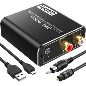 192khz digital to analog audio converter, aluminum optical to rca converter with optical coaxial cables, toslink optical digital to rca (l/r) and 3.5mm jack dac for tv ps4 dvd ps3 amp receiver speaker