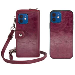 modos logicos crossbody bag for iphone 13 6.1", [shoulder wrist straps] [zipper storage] [11 rfid card slots 3 id window] pu leather purse with removable inner magnetic tpu case - wine red