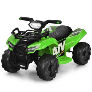 honey joy kids atv, 4 wheeler battery powered toddler quad with front storage basket, horn, music, led lights, footrest, electric car for kids, 6v ride on toys for boys girls(green)