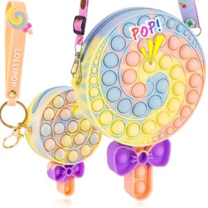 livingcoral pop it purse 2 pack, pop its fidget toys for girls, 3 4 5 6 7 8 year old girl birthday gifts, lollipop shape girl toys.