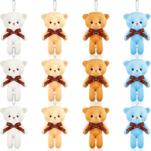 chivao 12 pieces joint mini bears toy plush bear baby shower decorations stuffed animals soft tiny bears doll small for birthday cake wedding ornaments keychain diy accessory (boy bow style)