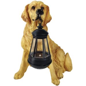 jeekoudy solar outdoor statues with solar led lamp, golden retriever statue outdoor with solar led home garden decoration windproof lamp realistic dog decor