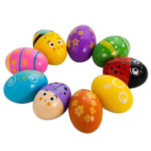 joyin 18 pcs easter wooden percussion musical egg maracas egg shakers for party favors, easter egg hunt, easter egg maracas, musical instrument props, basket stuffers fillers