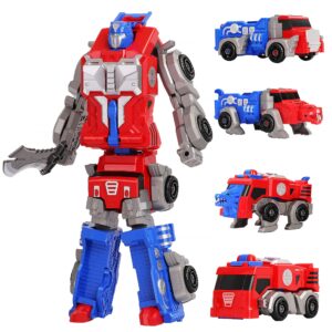 miebely transforming toddler robot toys for 3 4 5 6 7 8 year old boys – lion kids magnetic stem action figure, all in one design transforms in vehicle, animal, robot, kids gifts for birthday christmas