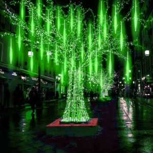 led rain light 30cm 10 tubes 300 led high brightness outdoor christmas lights cascading icicle string light for indoor outdoor wedding garden tree home decor, green