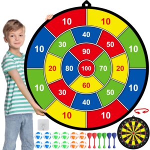 toy sports double sided dart board for kids, kids dart board with 12 sticky balls, indoor outdoor party play game toys, gifts for 5 6 7 8 9 10 11 12 year old boys girls