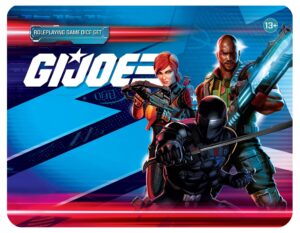 renegade game studios g.i. joe roleplaying game dice set, specialty dice, 2 d20 , 1 d12, 1 d10, 1 d8, 1 d6, 1 d4 , 1 d2 coin