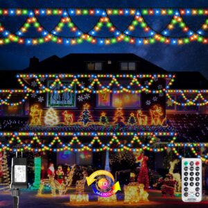 mzd8391 40ft 380 led christmas lights outdoor indoor, waterproof christmas icicle lights, end to end connect, christmas string lights for christmas decorations (warm white & multicolor)