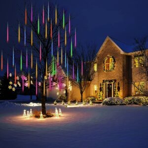 led rain light 30cm 8 tubes 240 led waterproof lcicle cascading icicle string light for indoor outdoor wedding garden tree home decor, multicolor