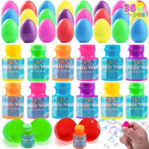 joyin 36 pcs easter eggs bubble wands for kids prefilled easter eggs with toys inside for basket stuffers, easter children fun, hunt game, easter décor gifts and party favors