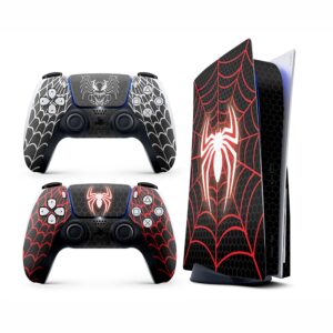 hk studio spider web decal sticker skin specific cover for both ps5 disc edition and digital edition - waterproof, no bubble, including 2 controller skins and console skin