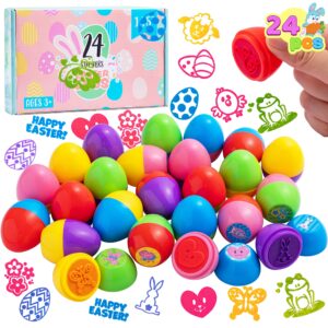 joyin 24 pcs easter egg stampers toys for easter eggs hunt game, basket stuffers fillers, kids gifts, party favor, self inking stamp for classroom prize supplies