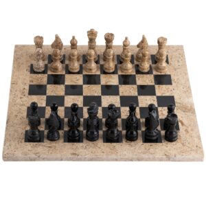 handmade marble chess set -15x15 inches- full handcrafted chess board and pieces -fossil black