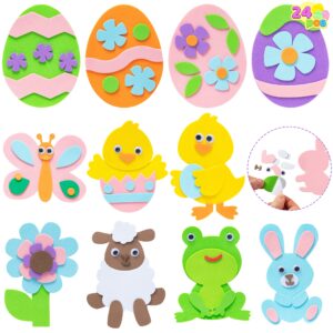 joyin 24 pcs foam easter egg magnet craft kit, easter craft kits diy animal and egg magnet set for kids favor classroom homeschool art decor, art and craft supplies party favors