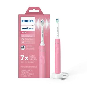 philips sonicare 4100 rechargeable electric toothbrush, with pressure sensor, 2 intensity settings, smartimer and quadpacer, 14-day battery life, deep pink, model hx3681/26