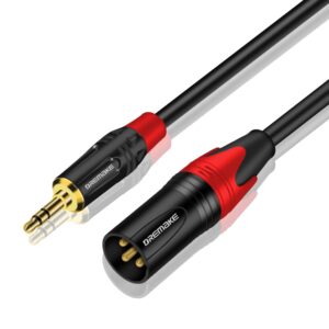 dremake male xlr to 3.5mm audio stereo cable 3ft, unbalanced 3.5mm to 3-pin xlr male microphone cable, jack 3.5mm 1/8'' to xlr patch cable for computer, video camera, equalizer, powered amplifier