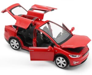 1:32 scale model x alloy car model diecast toy vehicles for kids, tesla car model，pull back alloy car with lights and music,mini vehicles toys for kids gift ，children birthday gift（model x-red）