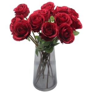 hananona artificial roses flowers for flower arrangement, 12 pcs silk red rose bouquet for home decoration, faux roses for valentine's day parties and wedding decoration (red, 12)