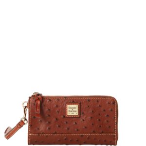 dooney & bourke handbag, ostrich folded zip wristlet - cognac